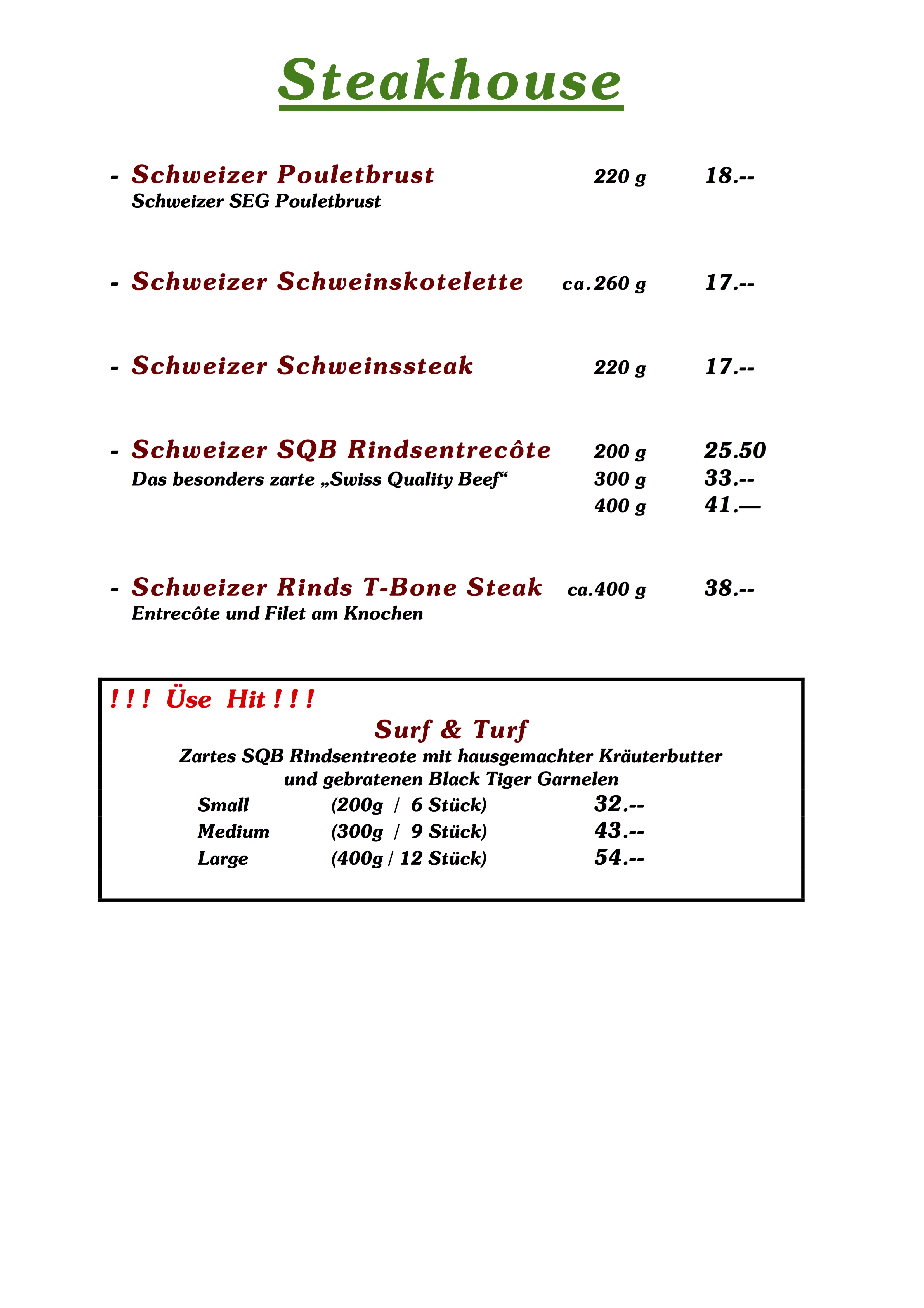 Unser Angebot und Saisonale Küche - Restaurant zum Jäger in Langnau im ...